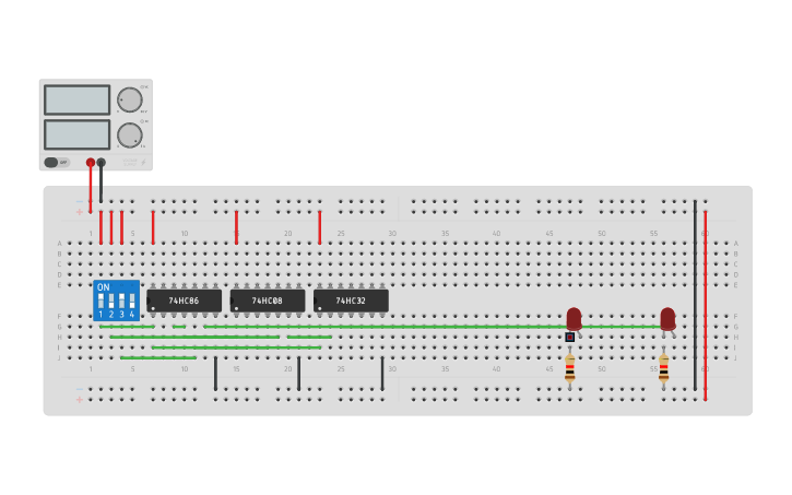 Circuit design full adder using half adder - Tinkercad