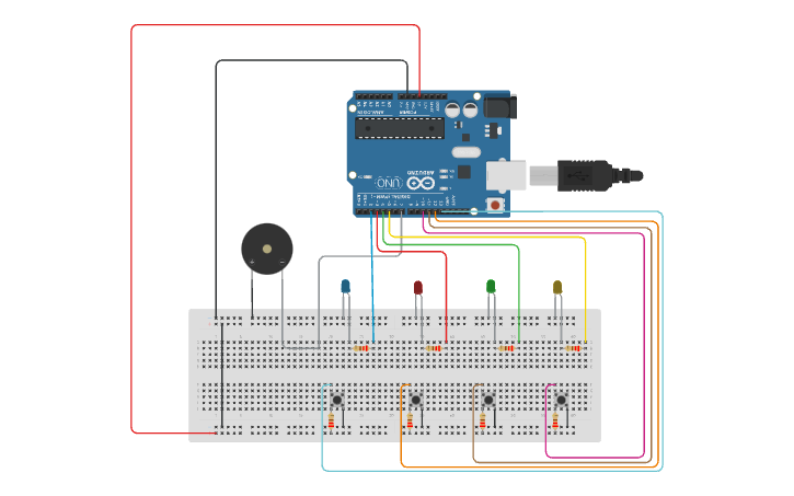 Circuit design Simon dice - Tinkercad