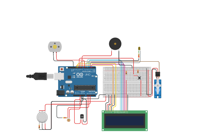 Circuit design PENDETEKSI KEBAKARAN BERBASIS ARDUINO UNO R3 | Tinkercad
