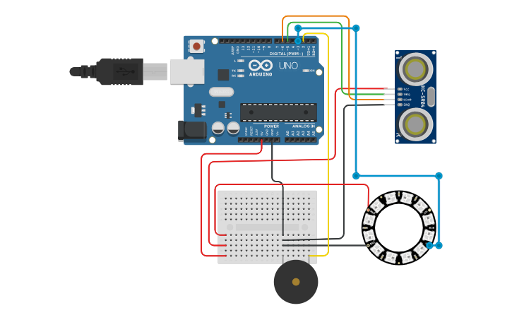 Circuit Design Social Distancing And Alarming System Tinkercad