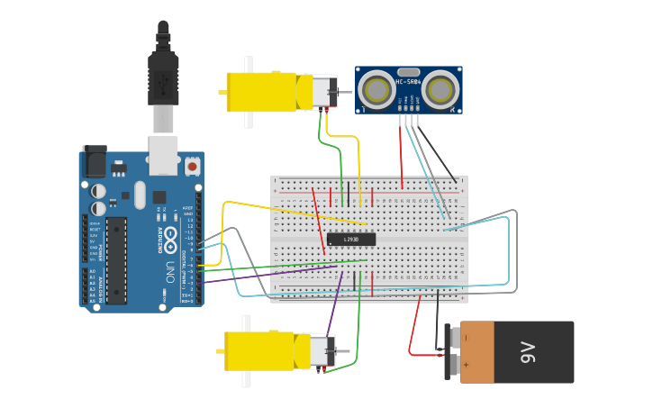 Circuit design Mô hình xe tránh vật cản tự động - Tinkercad