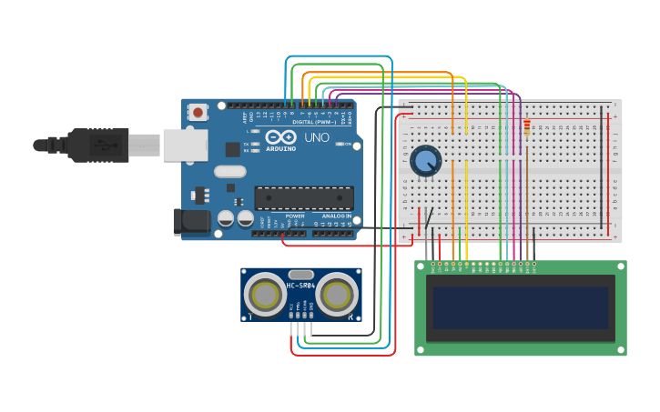 Circuit Design Ultrasonic Sensor Tinkercad