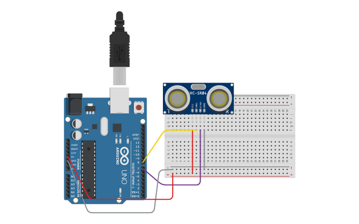 Circuit design Sensor de distancia | Tinkercad