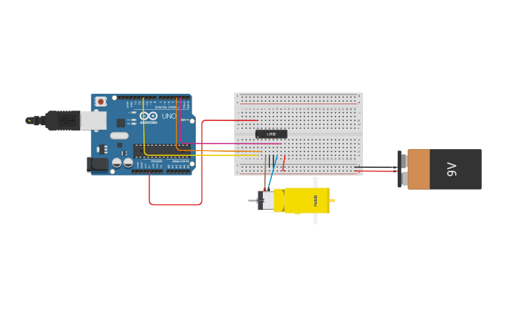 Circuit design Prática 5 - Motor DC | Tinkercad