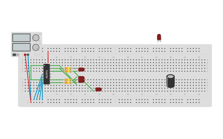Circuit design 74HC93 binary counter - Tinkercad