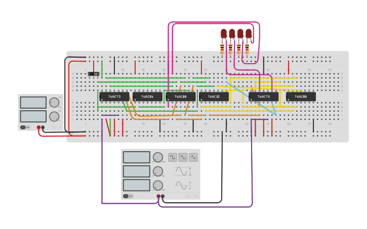 Circuit design 4 bit Synch Counter - Tinkercad