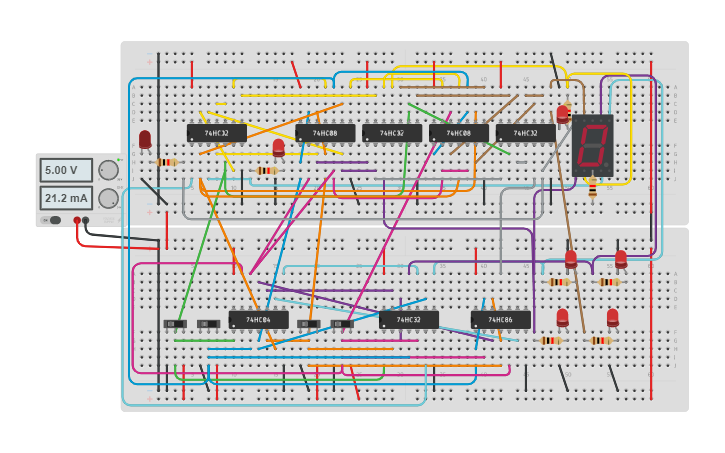 Circuit design 4-bit 7 segment - Tinkercad