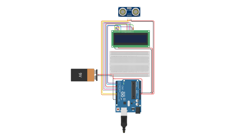 Circuit design Distance Sensor Robot - Tinkercad