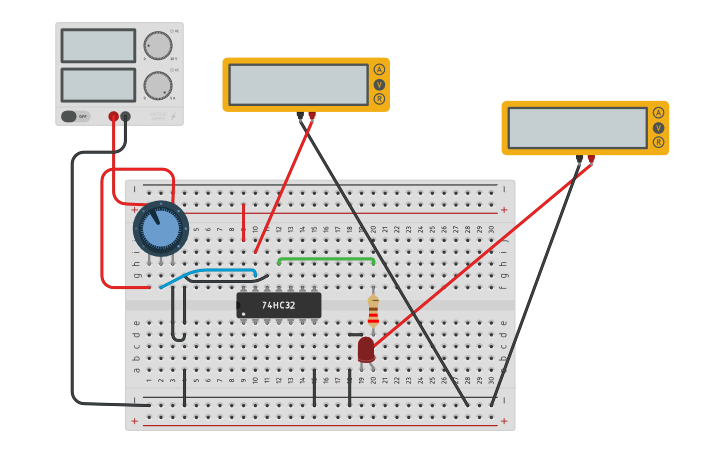 Circuit design compuerta OR 7432 | Tinkercad