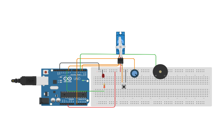 Circuit Design Potentiometer With Buzzer Led And Push Button Tinkercad