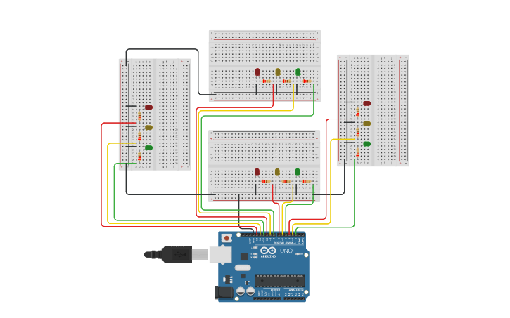 Circuit design Four-Junction Traffic Light System (Shahiran) - Tinkercad