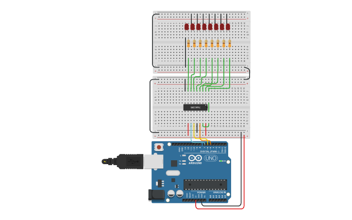 Circuit design 74hc595 - Tinkercad