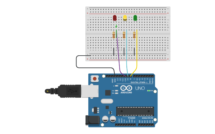 Circuit design Traffic light - Tinkercad