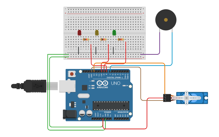 Circuit design LED Light and Buzzer | Tinkercad