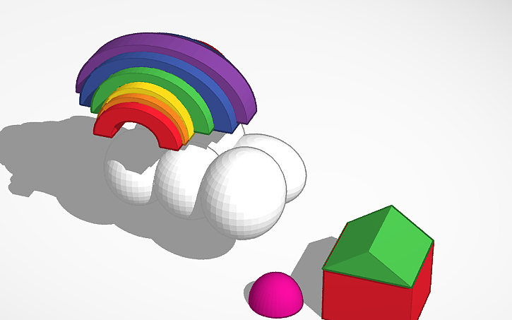 3D design awan dan rumah - Tinkercad