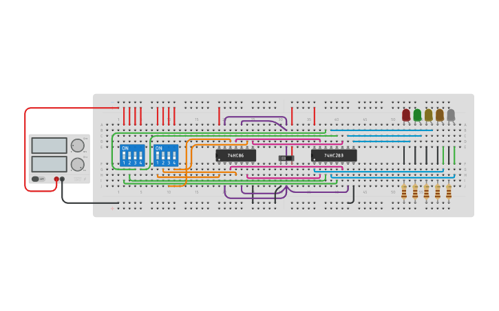Circuit design 4 Bit Adder/Subtractor - Tinkercad