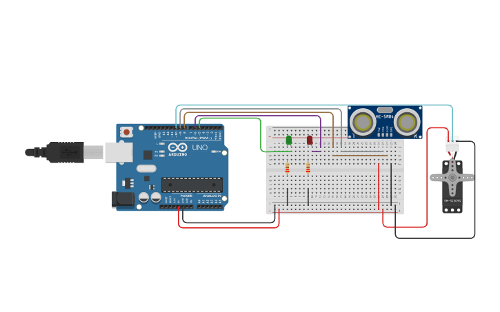 Circuit design PETA 1.3 - Automatic Alcohol Dispenser Rojo | Tinkercad