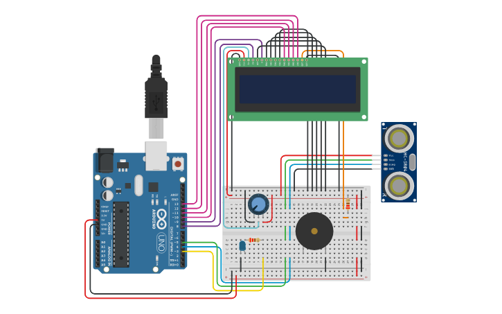 Circuit design Sensor ultrasonico | Tinkercad