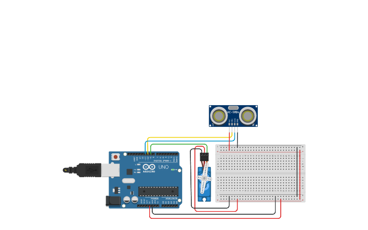 Circuit design servoMotor y ultraSonido - Tinkercad Circuit design servoMotor y ultraSonido - Tinkercad