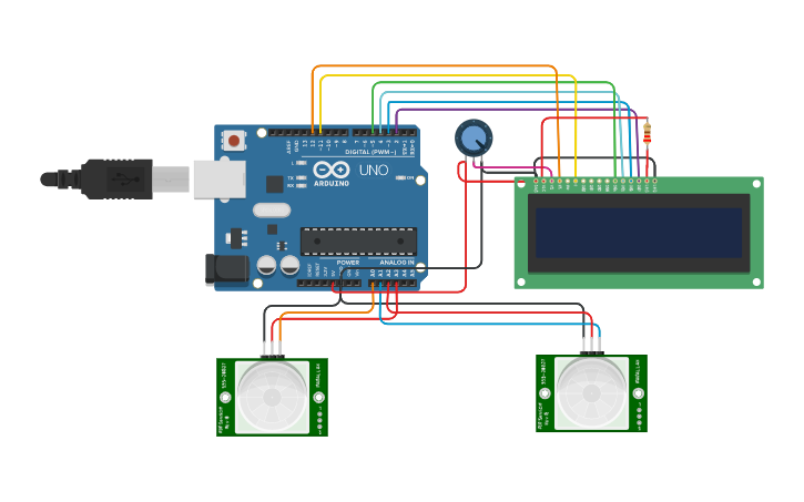 Circuit design Visitor Counter - Tinkercad