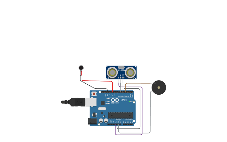 Circuit design Sensor de UltraSonido y Buzzer - Tinkercad