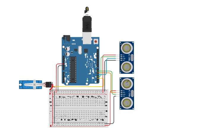 Circuit design Erick Moreno - Servomotor ultrasonido | Tinkercad