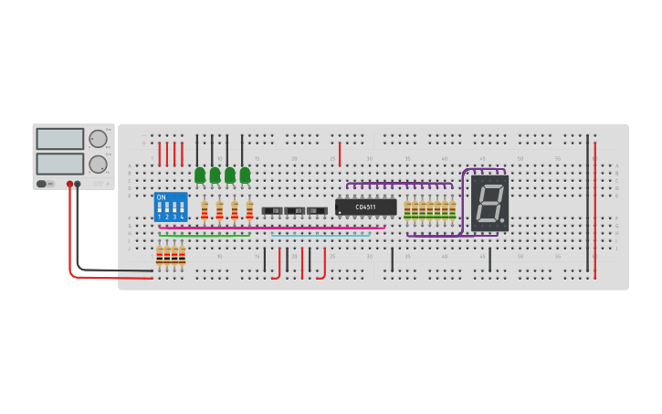 Circuit design BCD to 7 Segment - Tinkercad