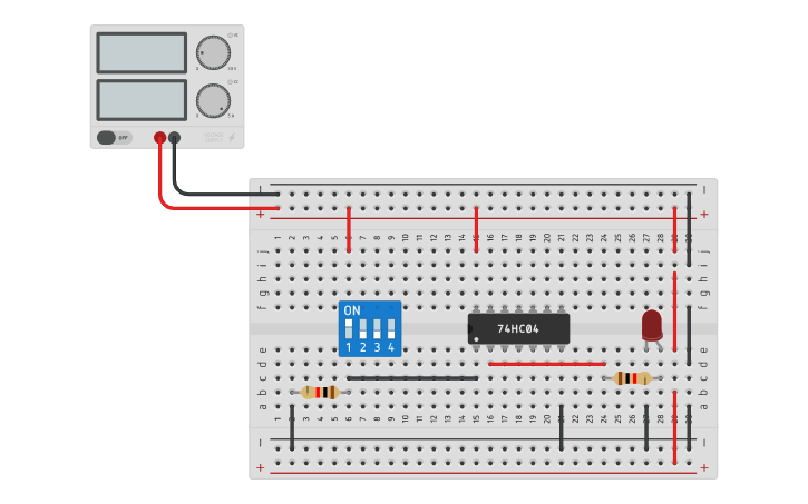 Circuit design COMPUERTA NOT - Tinkercad