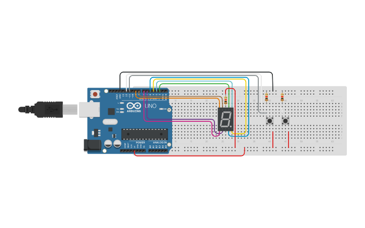 Circuit Design 7 Segment With Up Down Button Counter Tinkercad