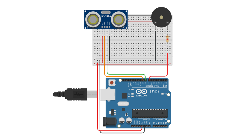 Circuit design Parking Led Sensor | Tinkercad