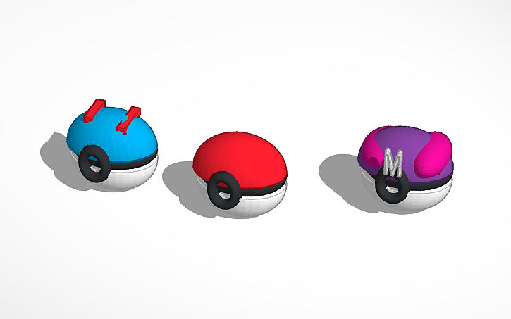 3D design 3 pokeballs | Tinkercad