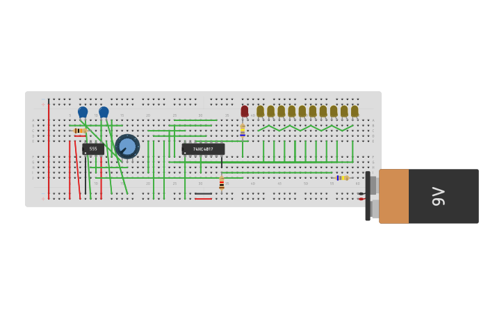 Circuit design LED chaser - Tinkercad