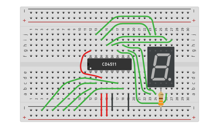 Circuit design 7 segment decoder - Tinkercad