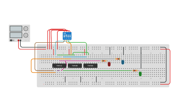 Circuit design 4 to 2 priority encoder - Tinkercad