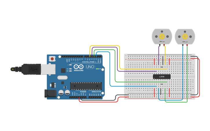 Circuit design H-Bridge ,דוחף זרם L293D | Tinkercad