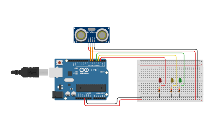 Circuit design Distance sensor - Tinkercad