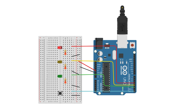 Circuit design Traffic light class example | Tinkercad