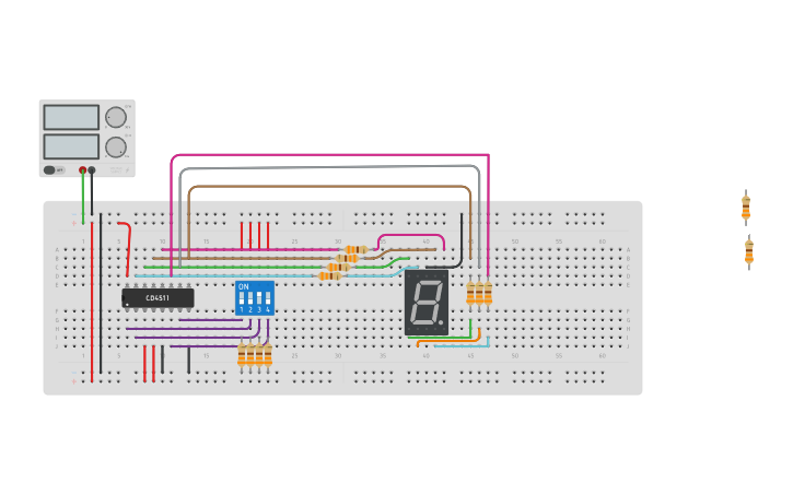 Circuit design Decoder 4 bit - BCD to Seven Segment decoder - Tinkercad