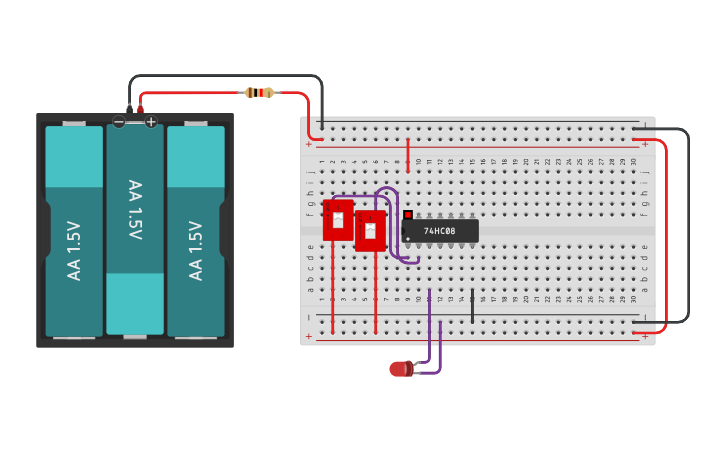 Circuit design DPST DIP e Porta AND | Tinkercad