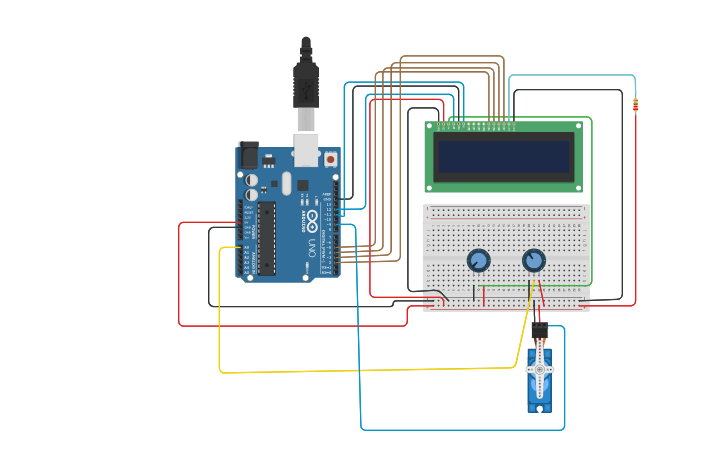 Circuit Design Servo Motor Using Sweep And Knob Lcd Tinkercad