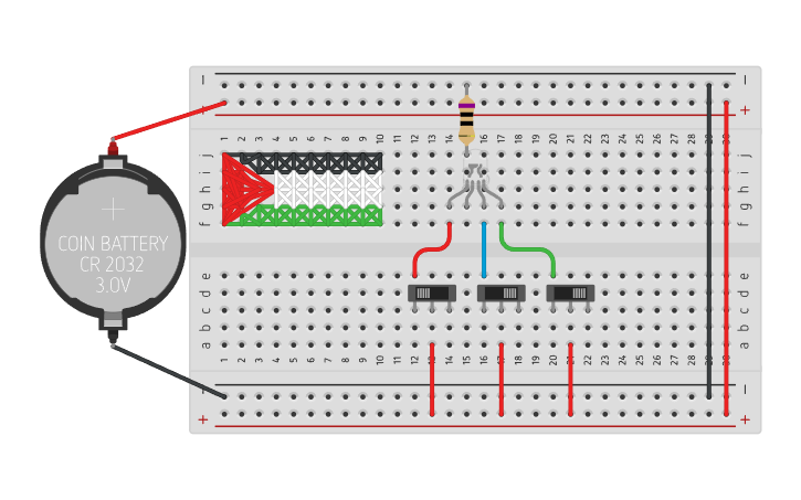 Circuit design RGB led control with switches - Tinkercad