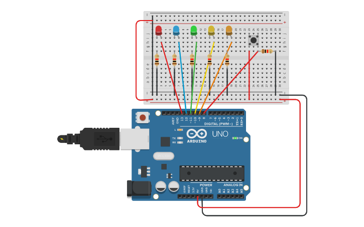 Circuit design leds con boton pulsador - Tinkercad Circuit design leds con boton pulsador - Tinkercad