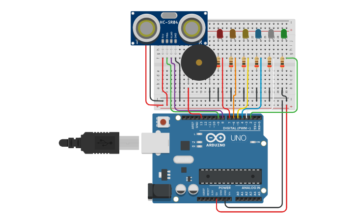 Circuit design SENSOR DE DISTANCIA - Tinkercad