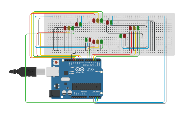 Circuit Design 4 Way Traffic Lights System With Pedestrian Lights