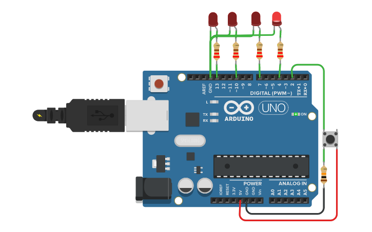 Circuit design Selector LED mediante BOTON - Tinkercad
