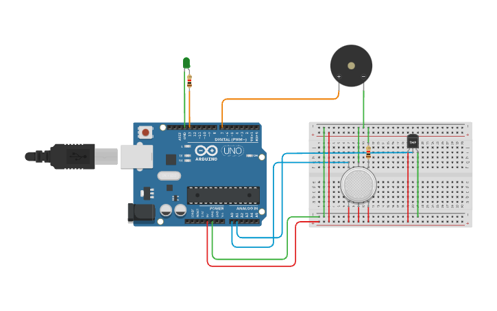 Circuit design Gas Sensor - Tinkercad