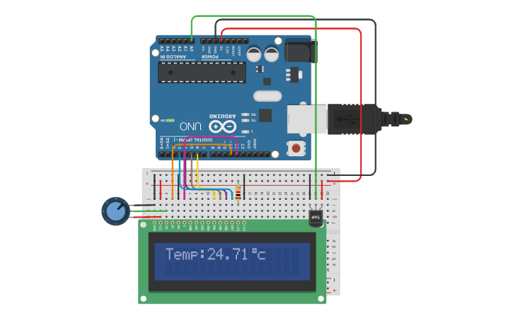 Circuit design Temperature sensing - Tinkercad