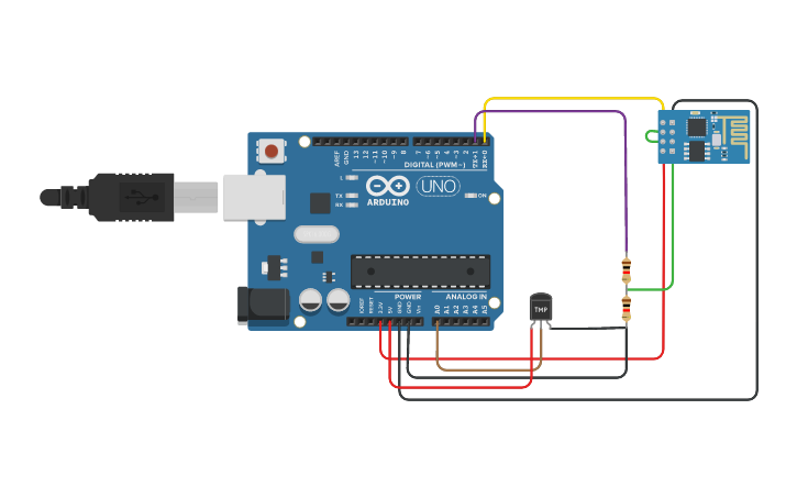 Circuit design Esp8266 with Thingspeak cloud - Tinkercad