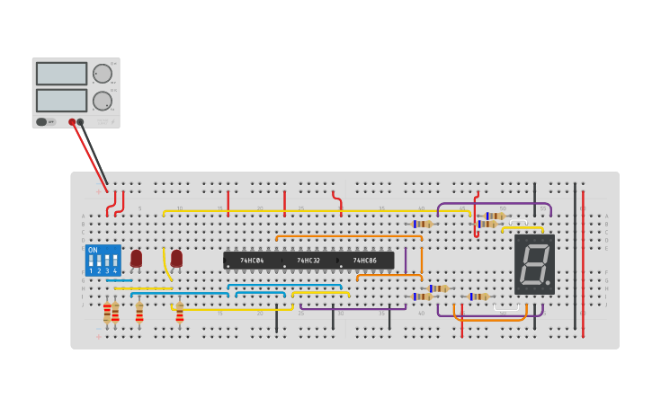 Circuit design HOLA (7 segmentos) - Tinkercad