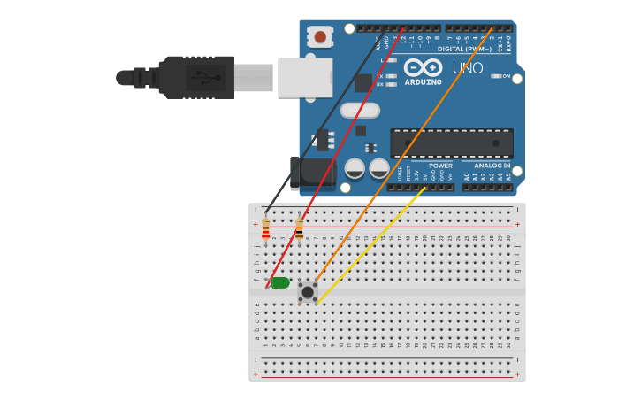 Circuit design 3. Pulsador Y Led | Tinkercad